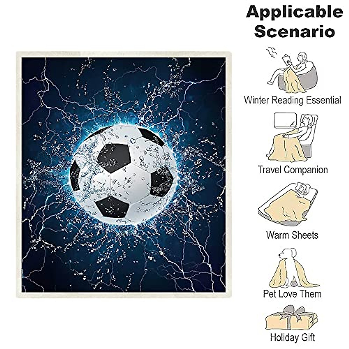 Zzkslife Soccer Blanket 3D Soft Plush Sherpa Throw Blanket Soccer Gifts Adult All Season Couch Bed Sofa Home Decor (Soccer,60"×80")