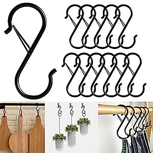 Seamaka 8pcs 3.5 inch Black S Hooks,Heavy Duty S Shaped Hooks for Hanging Rust-Proof S Hooks with Safety Buckle Design for Hanging Plants Coffee Cups Pots and Pans Clothes Bags in Kitchen Bathroom