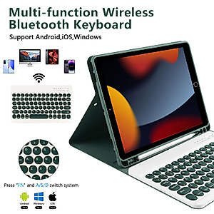 Keyboard Case for iPad 9th/8th/7th Generation Case with Keyboard 10.2inch 2021/2020/2019, BT Wireless Keyboard Case for iPad Air 10.5 3rd Gen, Slim Leather with Pencil Holder for iPad Pro Dark Green