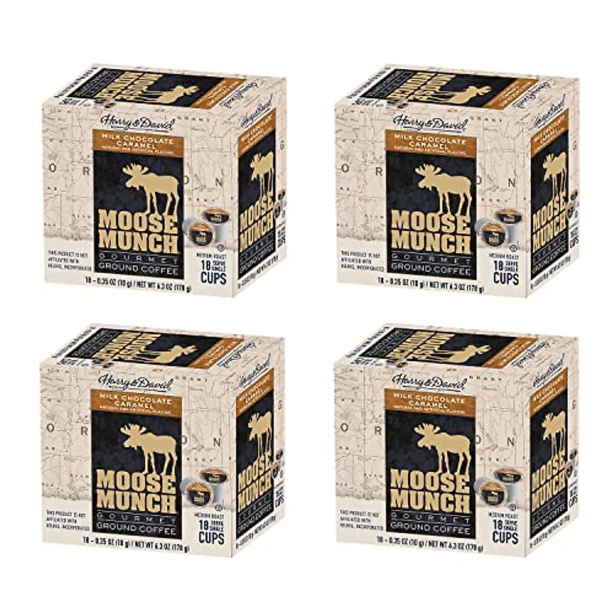Moose Munch Single Serve Coffee by Harry & David, 4/18 ct boxes (72 Count) (Milk Chocolate Caramel)