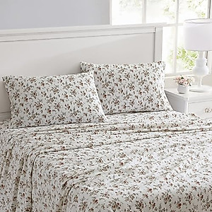 Laura Ashley - Full Sheet Set, Cotton Flannel Bedding, Brushed for Extra Softness & Comfort (Le Fleur Orange, Full)
