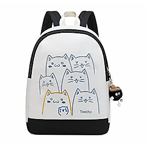Teecho Backpack Purse for Women Student School Bag Cute Laptop Backpack for Youngsters White with Black