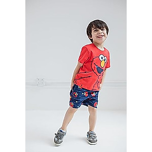 Sesame Street Elmo Toddler Boys T-Shirt and French Terry Shorts Outfit Set Blue/Red 2T