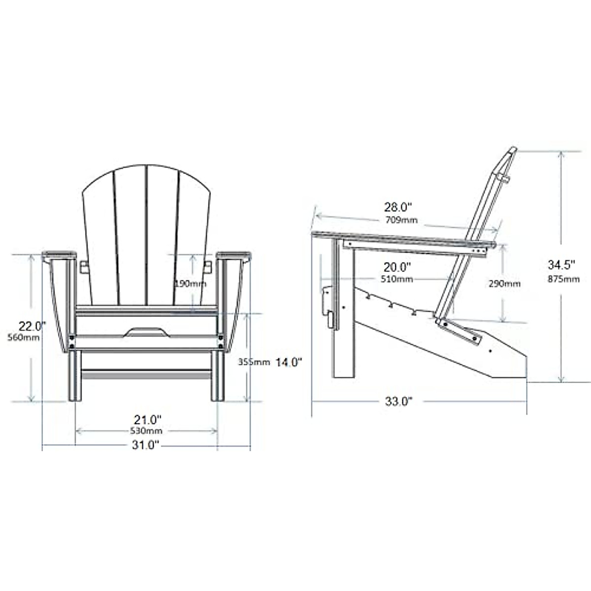 Resin TEAK Folding Adirondack Chair Set of 4, Premium All Weather Outdoor Patio Furniture, 21 Inch Wide Seat, Up to 350 lbs, Foldable Outdoor Patio Chairs, New Heritage Collection (Red)