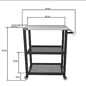 NUUK Three-Shelf Rolling Outdoor Dining Cart Table, 16" x 24" Stainless Steel Commercial Multifunctional Kitchen Food Prep Worktable on Wheels