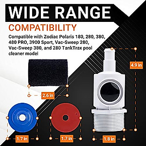 Ultra Durable Pool Cleaner 9-100-9001 UWF Connector & 4 Packs 9-100-3105 Sweep Hose Scrubber Replacement Part by BlueStars - Exact Fit for Polaris 380 280 180 Swimming Pool Cleaner