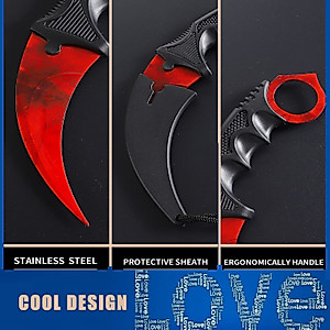 TOPOINT 2 Packs Karambit Knife CS Game Knife, Fixed Blade Knife with Sheath and Cord Karambit Knife for Hunting Camping, Field Survival,Collection (Red Black)