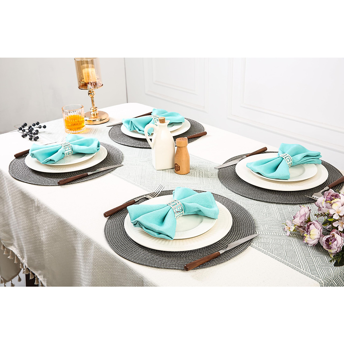 BAOFIN Round Braided Placemats Set of 6, Table Mats for Indoor and Outdoor Dining Table, Washable Woven Non-Slip Placemats, 15 inches (Gray)