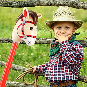 Chivao 30 Pack Inflatable Stick Horse Toy Horse on a Stick Horse Stick Toy Horse Head Stick Balloon Bulk for Cowgirl Cowboy Western Themed Birthday Party Baby Shower Decorations, 37 Inch (Red)