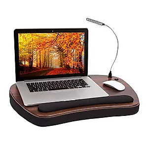 Sofia Sam Oversized Wood Top Memory Foam Lap Desk with Detachable USB Light and Tablet Slot (Black) Supports Laptops Up To 20 Inches