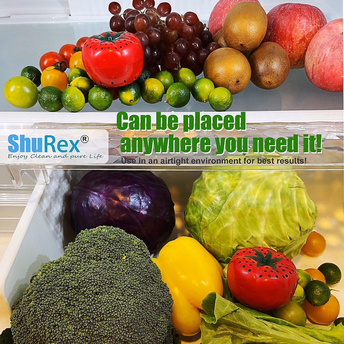 ShuRex Produce Freshness Preserver Saver Kit- Keep Fruits and Vegetables Fresh Longer, Ethylene Gas and Odor Absorber in Refrigerator (2 Saver Balls+8 Refill Sachets)
