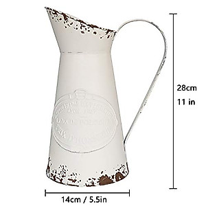 VANCORE Shabby Chic Large Metal Jug Flower Pitcher Vase