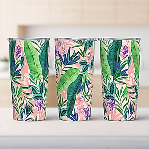 IYERSKD Palm Tree Leaf Pattern 20 oz Stainless Steel Tumbler Vacuum Insulated Leakproof Travel Mug for Car Office Gym