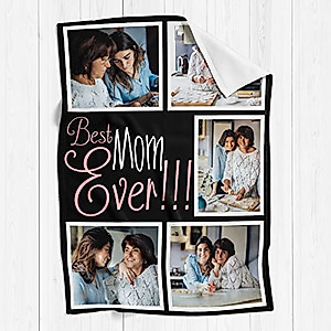Printwoo Best Mom Ever Blanket Personalized with Own Photos, Custom Gifts for Mom, 1st from Husband, Mom Birthday Gifts from Daughter Son, Anniversary Valentines Day Gifts for Wife Customized