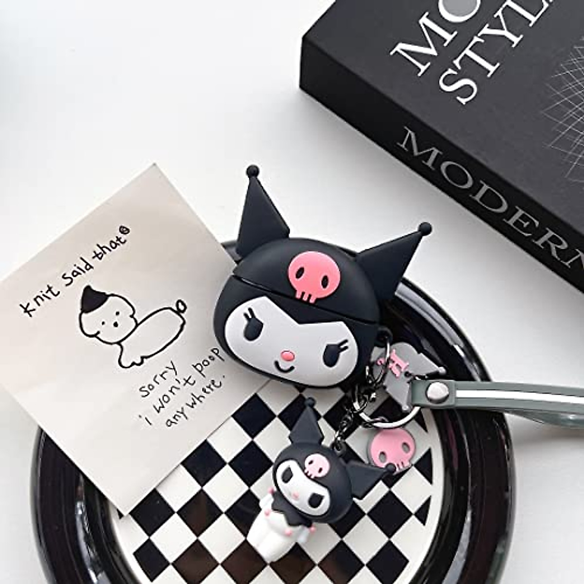 Gtinna for AirPod 3 Case Cover 2021,3D Unique Design Cute Cartoon Character Fashion Kawaii Anti-Fall Soft Silicone Case with Funny Keychain for Apple Airpods 3rd Generation Charging Case (Black)