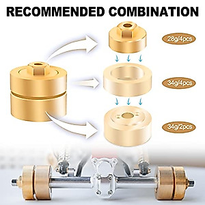 OGRC 4PCS Brass Wheel Weights 28g Wheel Weights with 8mm Hex Extended Adapter for Axial SCX24 C10 Jeep JLU Gladiator Bronco Deadbolt RC Crawler Car - 7g/pc