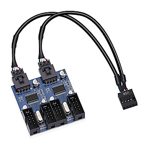 4 in 1 Internal USB Splitter Cable, Electop 9 pin USB Header Male 1 to 4 Female Extension Connector Adapter, USB 2.0 HUB Connector Port Multiplier PWM Fan Splitter Cable (30cm/0.98ft)