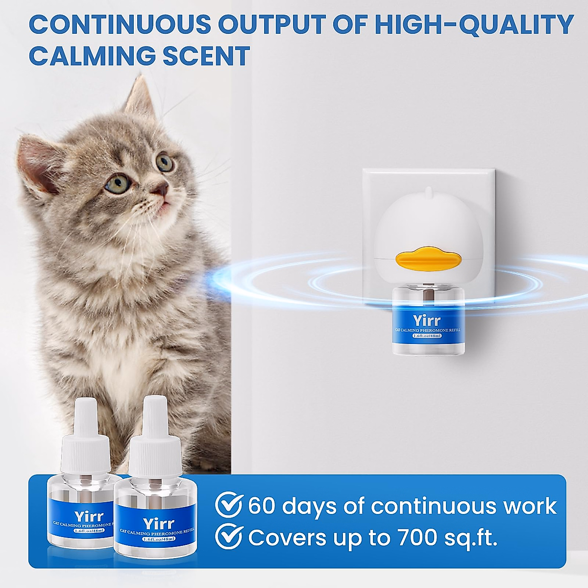 Cat Pheromones Calming Diffuser, Yirr Cat Calming Diffuser, Therapet MD Cat Diffuser, Cat Diffuser Calming Multicat, Relaxing Pheromone for Cats Relief Stress Anxiety Fighting Scratching, 2 Pack(48ml)