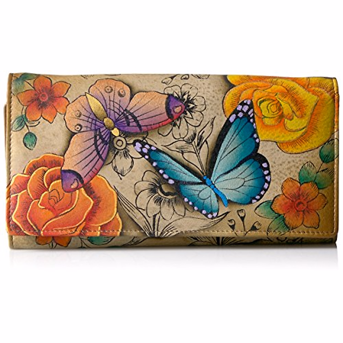 Anna by Anuschka womens Leather 1860 Wallet, trifold, Floral Paradise Tan, 4 x 7.5 US