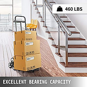 VEVOR Stair Climbing Cart 460lbs Capacity, Portable Folding Trolley with 5Inch and 1.5Inch Wheels, Stair Climber Hand Truck with Adjustable Handle, All Terrain Heavy Duty Dolly Cart for Stairs