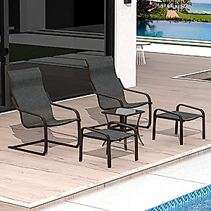 Domi Outdoor Patio Bistro Set of 5, C Spring Motion Chair, All-Weather Conversation Armchair with Ottoman & Quick Dry Textile for Porch,Deck,Yard,Garden,Lawn