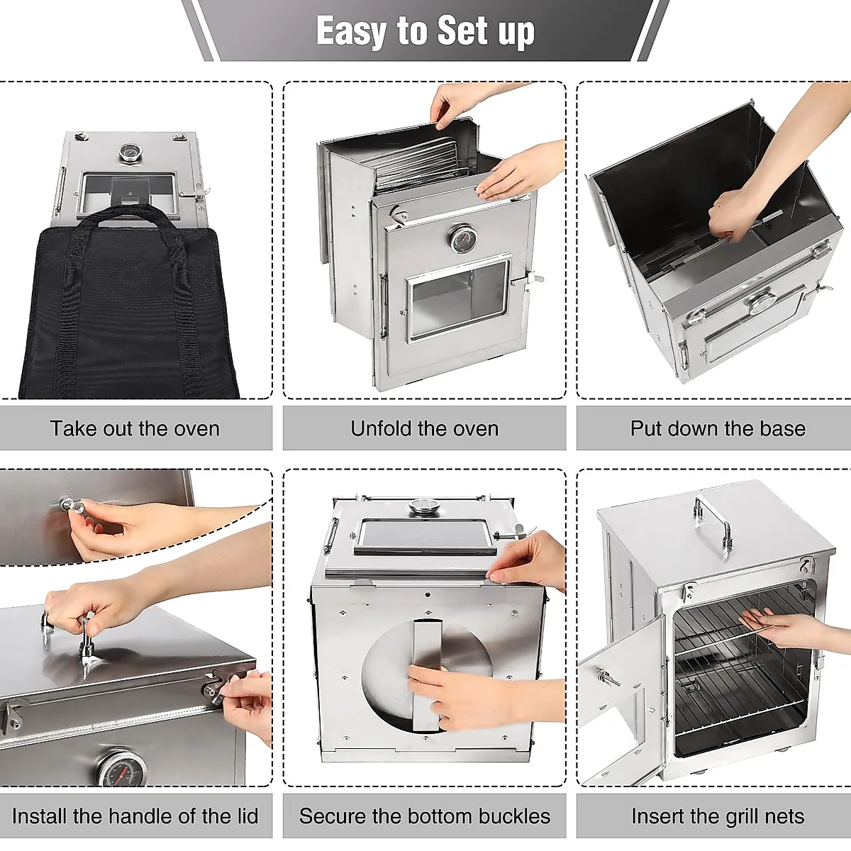 REDCAMP 16" H Foldable Camping Oven with Storage Handbag,Stainless Steel Portable Camping Stove for Baking Cinnamon Rolls, Breads and Muffins with Wood Burning Fire,Propane Stoves,Campers,Baking BBQ