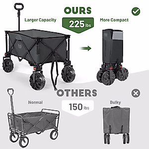 TIMBER RIDGE Outdoor Collapsible Wagon Utility Folding Cart Heavy Duty All Terrain Wheels for Shopping Camping Garden with Side Bag and Cup Holders, Grey