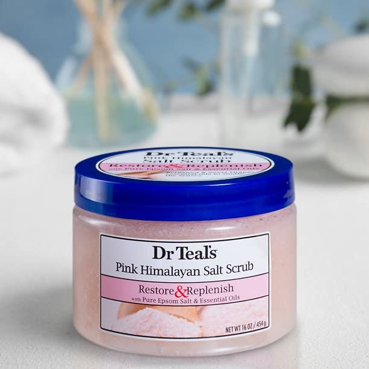 Dr Teal's Body Scrub with Pure Epsom Salt, Restore & Replenish with Pink Himalayan Salt, 16 oz