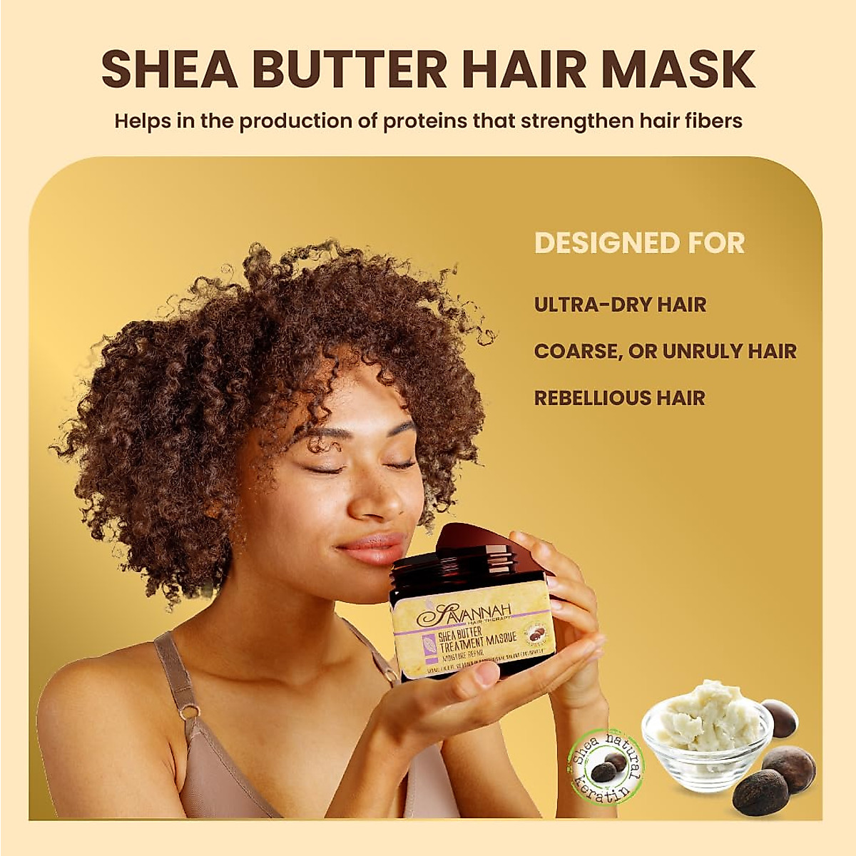 Savannah Hair Therapy Hair Mask for Damaged Hair with Shea Butter & Keratin – Hydrate, Repair & Rejuvenate with Deep Moisture Treatment for Dry, Damaged, and Curly Hair