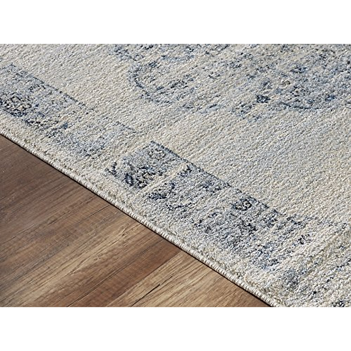 Abani 5'3" x 7'6" Rugs Ivory & Blue Distressed Floral Motif Area Rug - Rugged Traditional Vintage Style Accent Rug, Troy Collection