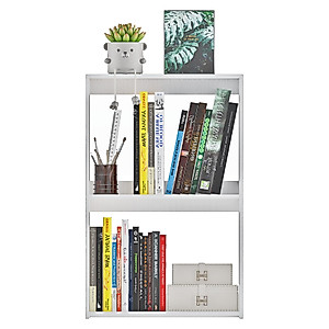 POBOMULI 3-Tier End Table, White Side Table for Small Space Modern Bookshelf Storage Organizer, Narrow Nightstand Bookcase Display Shelf for Bedroom, Living Room, Home Office(24.4" H)