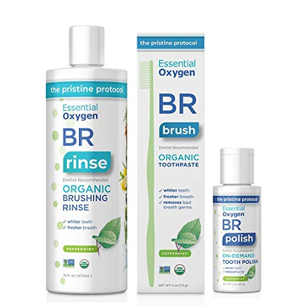 Essential Oxygen Pristine Protocol A 3-Step System (1. Rinse 2. Brush 3. Polish) for Your Best Smile Ever, 3 Count, Combo Pack