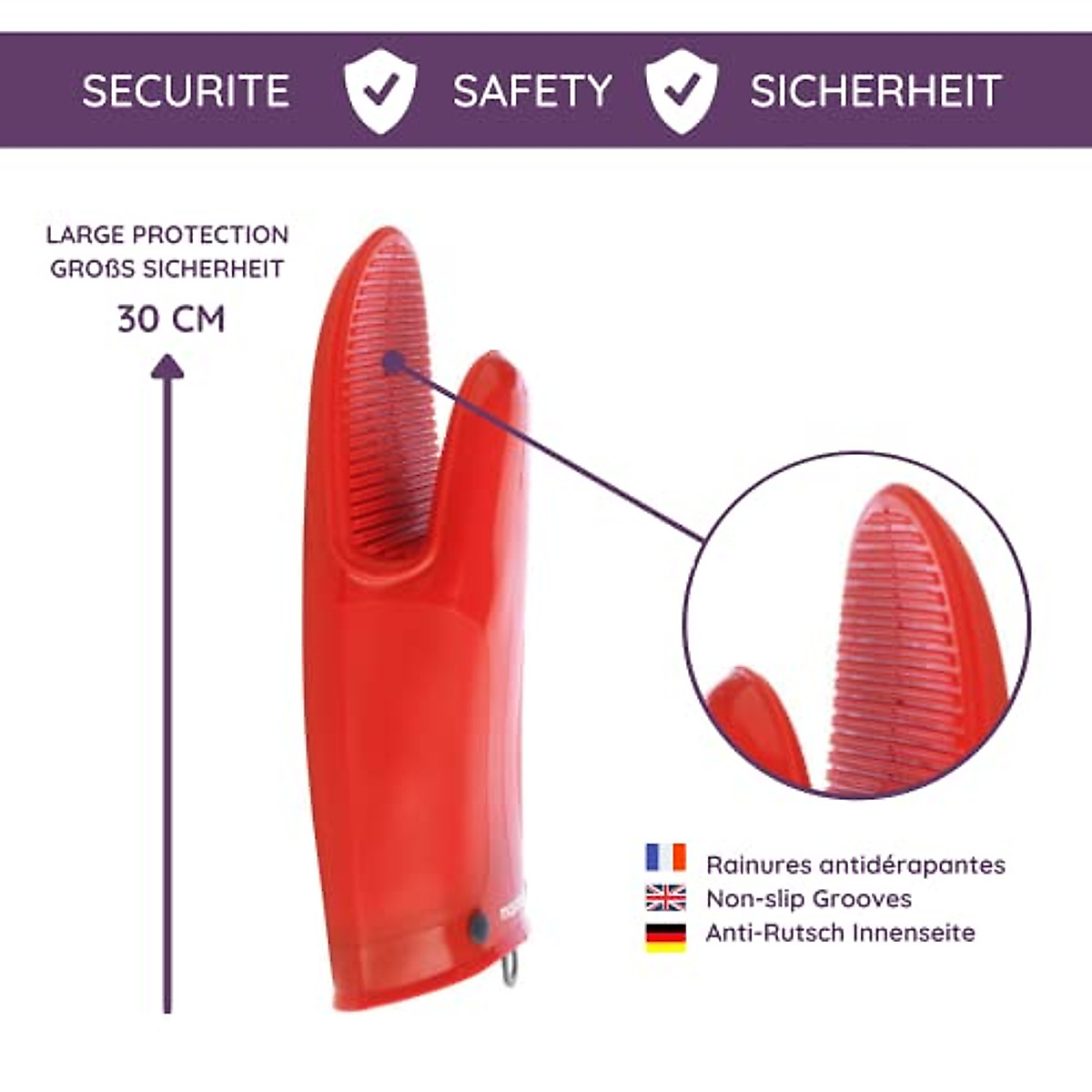 Mastrad Red Oven Mitt Gloves, Heat Resistant, Dishwasher Safe, Waterproof, Non-Slip with Cotton Linings, Baking - F82315