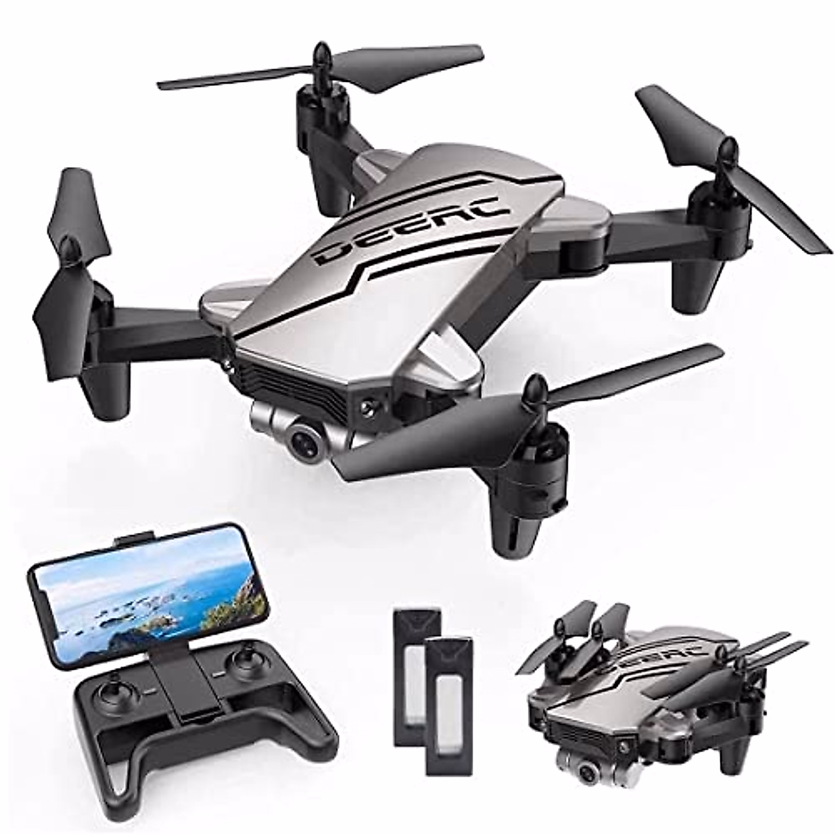 DEERC D20 Mini Drone for Kids with 720P HD FPV Camera Remote Control Toys Gifts for Boys Girls with Altitude Hold, Headless Mode, One Key Start Speed Adjustment, 3D Flips 2 Batteries, Silver