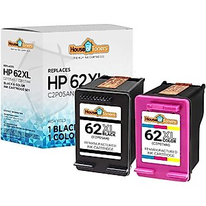 Houseoftoners 62XL Ink Cartridges Combo for HP Ink 62 62XL High Yield Works with HP 62XL Envy 5540 5640 5660 7644 7645 OfficeJet 5740 5742 8040 8045 2 Pack of (1 Black and 1 Color)