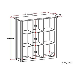 SIMPLIHOME Artisan SOLID WOOD 45 inch x 43 inch Transitional 9 Cube Bookcase and Storage Unit in Distressed Grey with 9 Shelves, for the Living Room, Study and Office