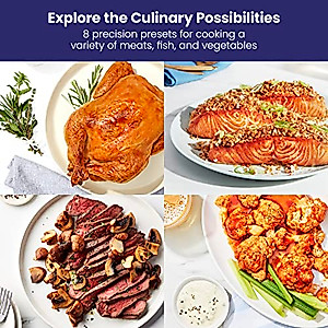 Chefman Air Fryer 8 Qt with Probe Thermometer, 8 Preset Functions, 1-Touch Digital Display Compact Cooker, Extra Large Nonstick Square Air Fryer Basket with Window, Dishwasher-Safe Parts, Black