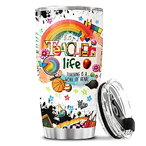 Teacher Gifts, Appreciation For Pack Women Tumblers Teachers Gift Stainless Coffee Steel Music Cups, Teacher Life A Big Heart, Tumbler 20 Oz With Lid And Straw
