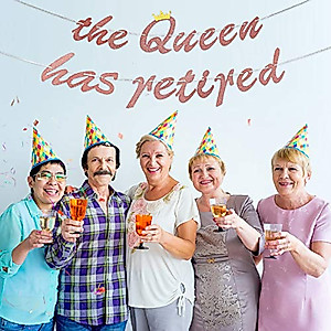 Glitter Happy Retirement Banner Bunting - Rose Gold The Queen Has Retired Banner - Retirement Party Farewell Party Decorations Supplies for Women