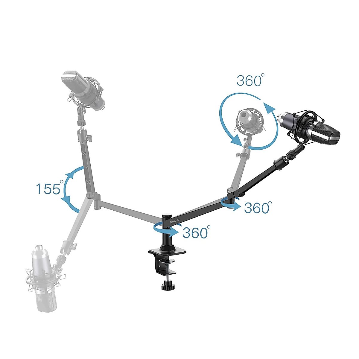 Smatree Microphone Adjustable Stand Desk Compatible for Shure SM7B/ Shure MV7/AT2020 /BM-800, Shure SM7B Mic Stand, 5/8" Adapter Screw,Singing, Podcasts & Recording Stand Desk
