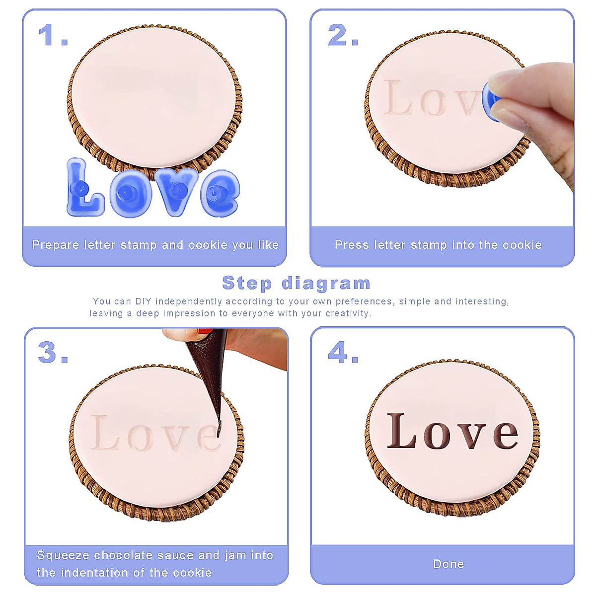 78Pcs Alphabet Cake Stamp Upper and Lower Case Fun Characters, Edible Cookie Stamp Embossed Alphabet Number Tool, Food Grade Fondant Letter Cutters for DIY Cake Biscuit Decorating