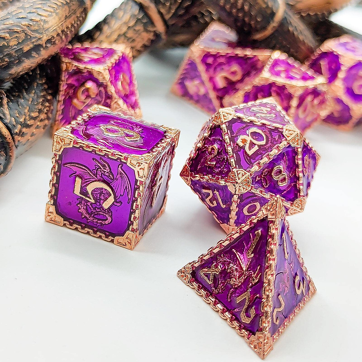 ZECIDOT DND Dice Set D&D Dungeons and Dragons Metal Polyhedral Table Games Dice Accessories Gifts of 7 Pathfinder Shadowrun Roleplaying MTG RPG Multi Sided Giant Large Dice (red Copper Purple)