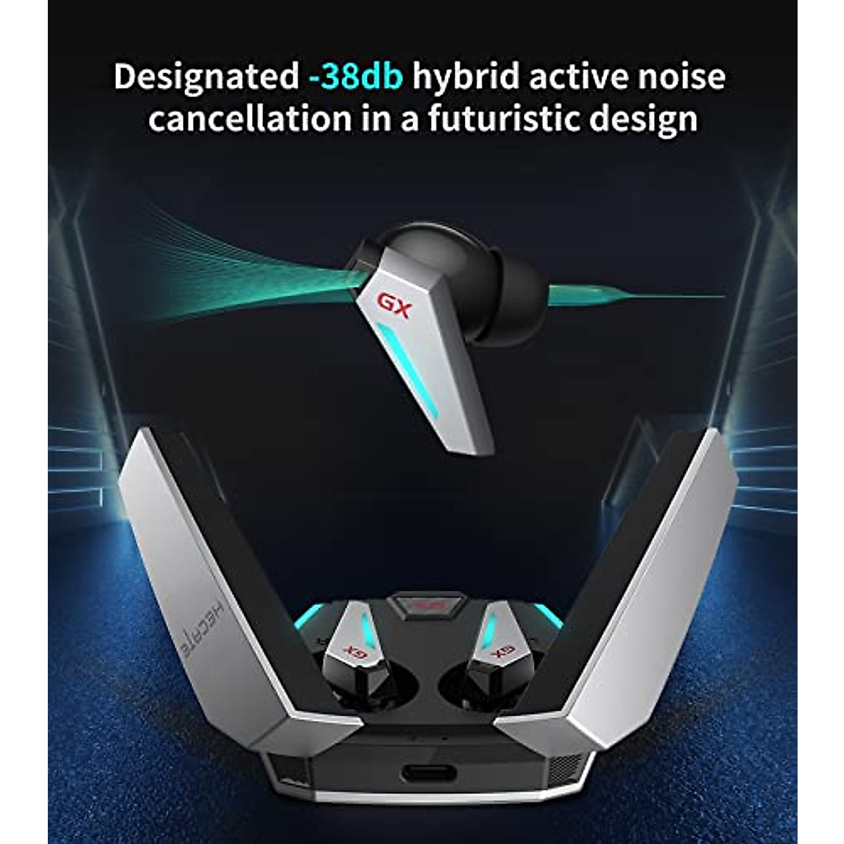 HECATE by Edifier GX07 Wireless Gaming Earbuds, Active Noise Cancelling Bluetooth Earbuds with 6 Microphones, LHDC/AAC, Ultra Low Latency, Dual Modes, App Control, RGB Light, 32.5h Playtime - Grey
