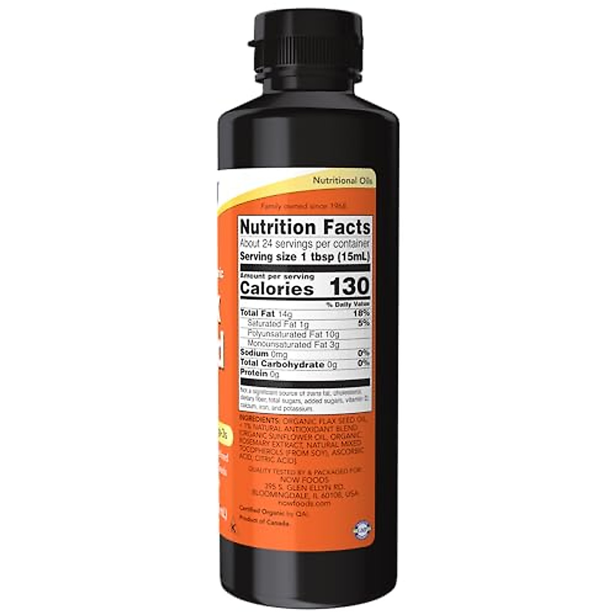 NOW Foods Supplements, Certified Organic Flax Seed Oil Liquid, Cold-Pressed and Unrefined, 12-Ounce