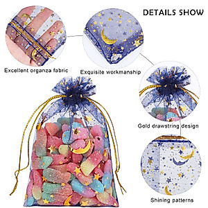 MIMIND 200 Pieces Organza Gift Bags Moon Stars Drawstring Bags Party Favor Jewelry Makeup Bags Candy Chocolate Bags for Wedding, Birthday Party Supplies (3.5 x 4.7 Inches, Navy)