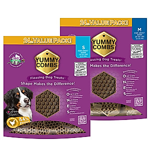 Yummy Combs - Dog Dental Treats | Removes Tartar - Vet VOHC Approved | A Yummy Treat for Teeth Cleaning - Chicken Protein | Small 24oz and Medium 24oz