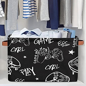 LLCXCSI Storage Bin Video Game Closet Organizer Bins with Handles, Decorative Collapsible Canvas Storage Baskets for Nursery Shelf, Clothes, Toy, Towel, Book, 15"x11"x9.5"