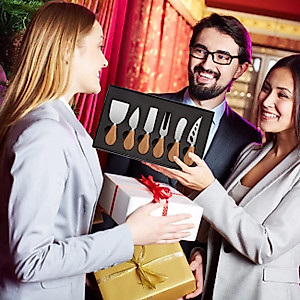 LGUIY 6-Piece Cheese Knife Set, Cheese Knives with Exquisite Box Cheese Slicer Cutters Fork Stainless Steel Slicer Wooden Handle Cheese Knife Gift Set