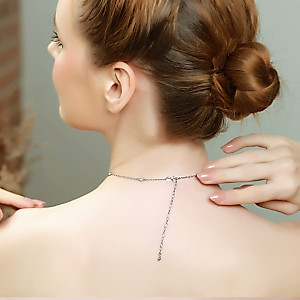 B. BRILLIANT Choker Necklace for Women Sterling Silver Cubic Zirconia Station Dainty Short Chain for Men, 13-16 Inch Extender