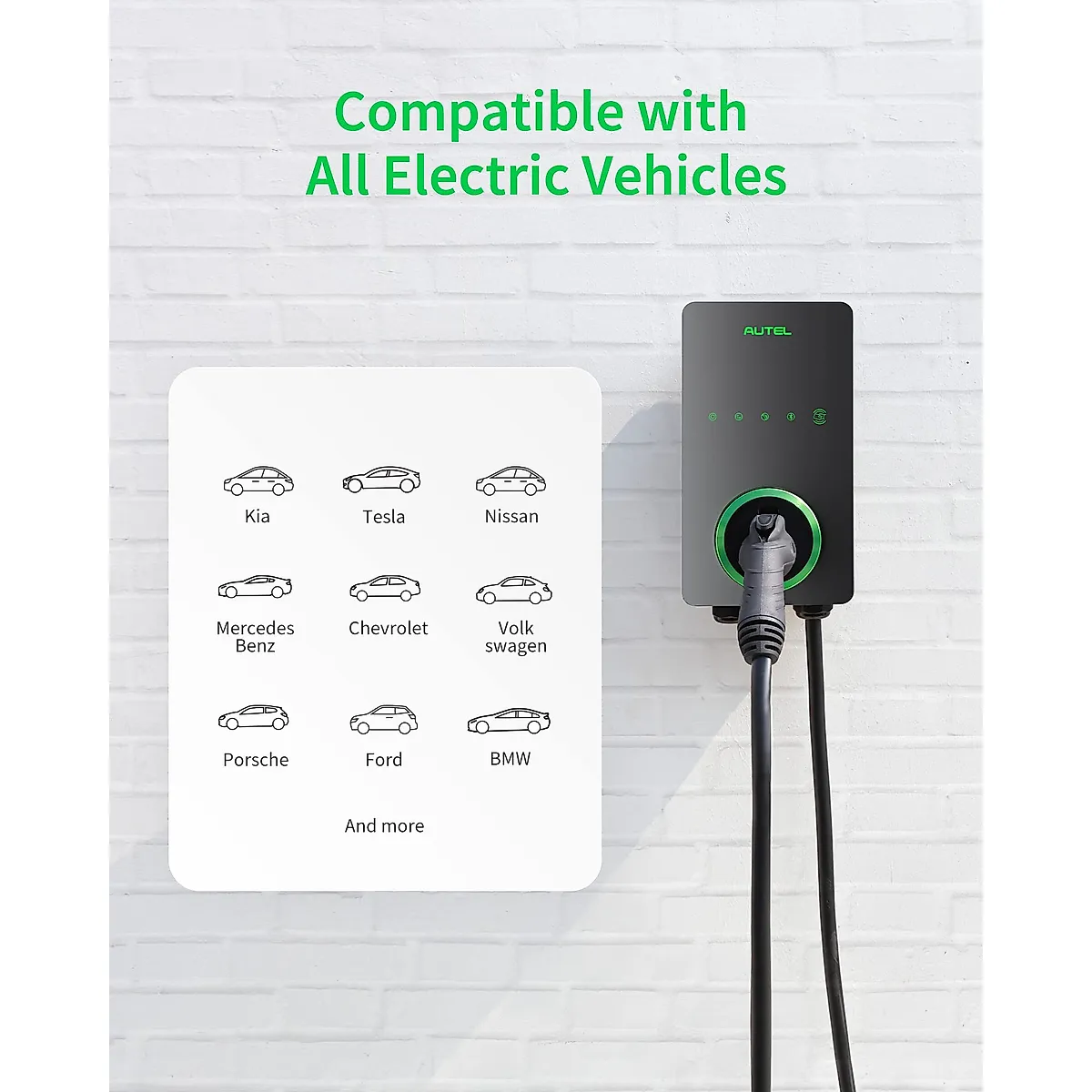 Autel Home Level 2 EV Charger up to 50Amp, 240V, Indoor/Outdoor Car Charging Station, Wi-Fi and Bluetooth Enabled EVSE, Flexible 25-Foot Cable,Hardwired, Dark Gray